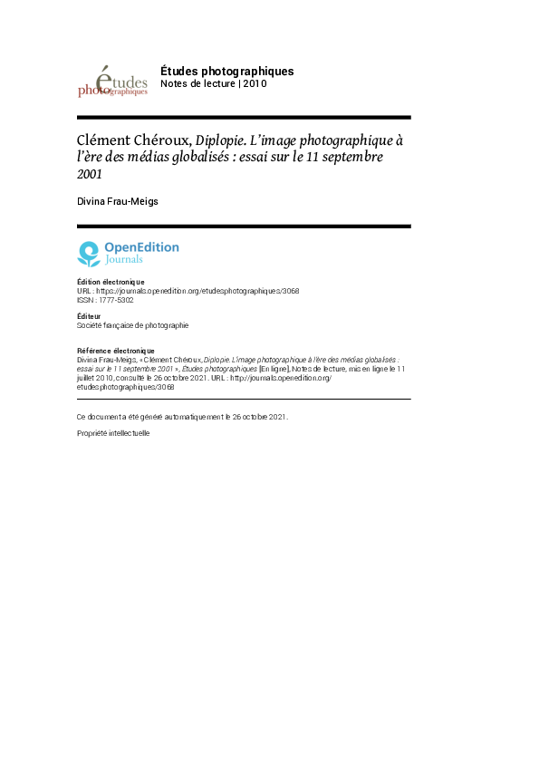 (PDF) Clément Chéroux, Diplopie. L’image photographique à l’ère des ...