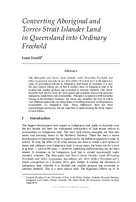 (PDF) Converting Aboriginal and Torres Strait Islander Land in ...