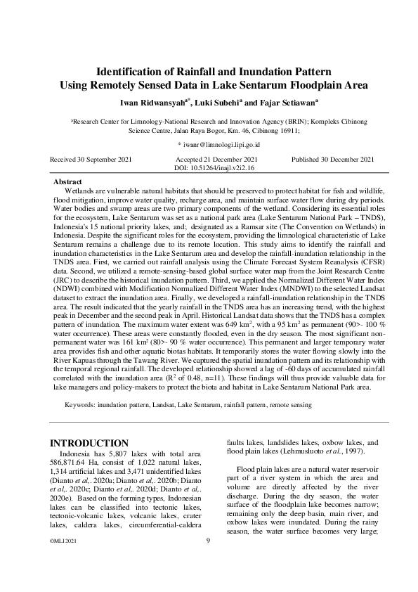 Pdf Identification Of Rainfall And Inundation Pattern Using Remotely