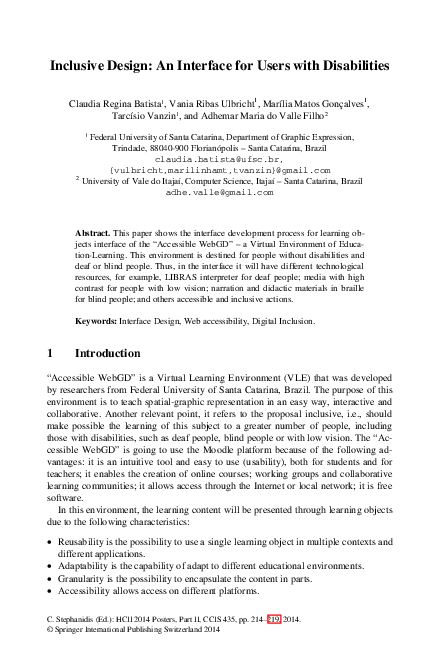 (PDF) Inclusive Design: An Interface for Users with Disabilities