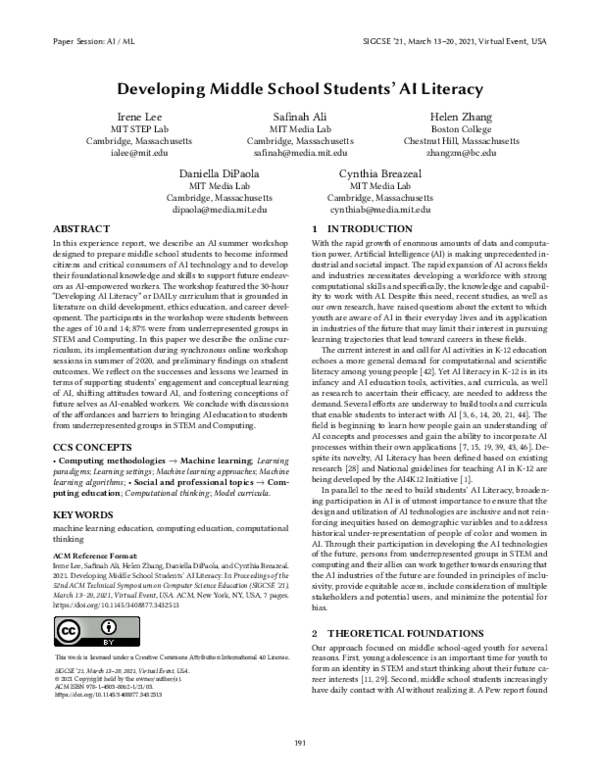(PDF) Developing Middle School Students' AI Literacy