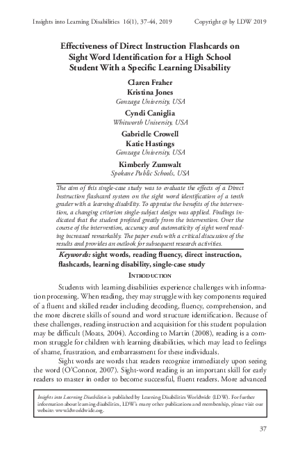 (PDF) Effectiveness of Direct Instruction Flashcards on Sight Word ...