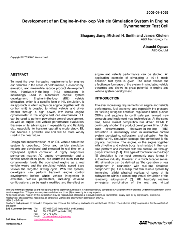 (PDF) Development of an Engine-in-the-loop Vehicle Simulation System in ...