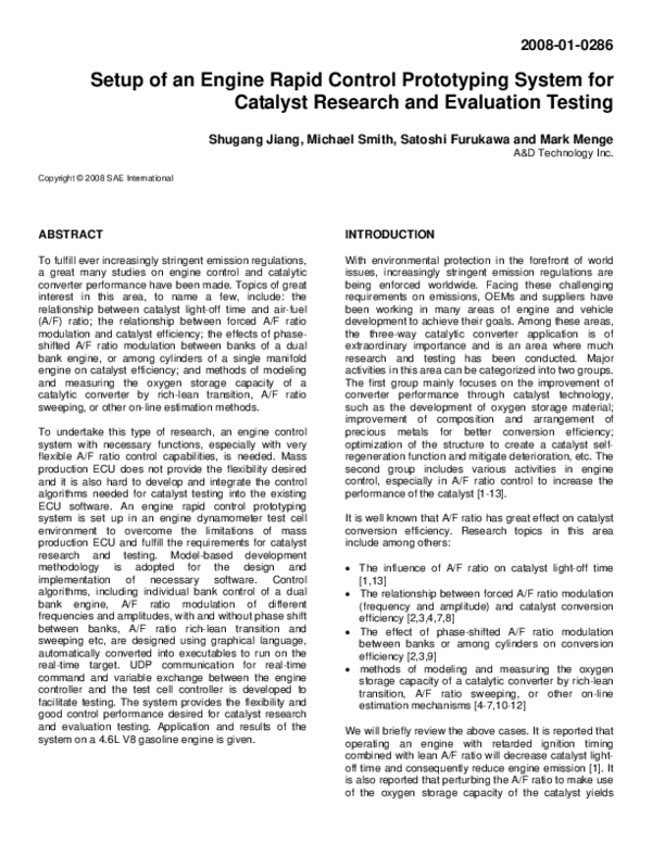 (PDF) Setup of an Engine Rapid Control Prototyping System for Catalyst Research and Evaluation ...