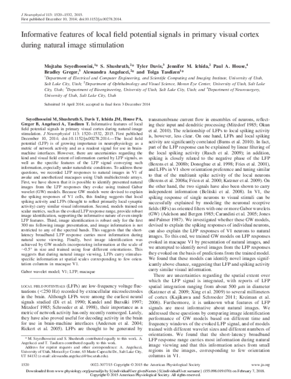 (PDF) Informative features of local field potential signals in primary ...