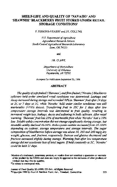 (PDF) Shelf-Life and Quality Of'Navaho' and 'Shawnee' Blackberry Fruit ...