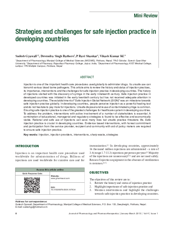 Pdf Strategies And Challenges For Safe Injection Practice In