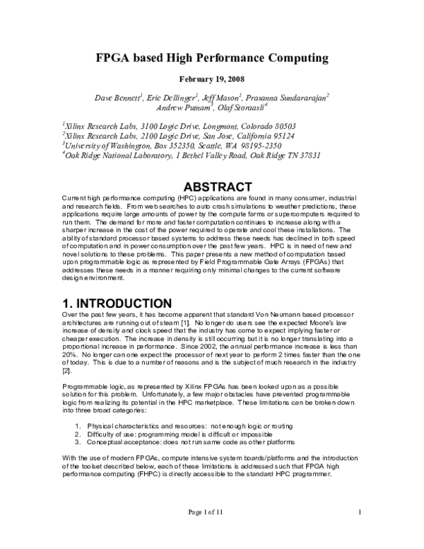 (PDF) FPGA Based High Performance Computing