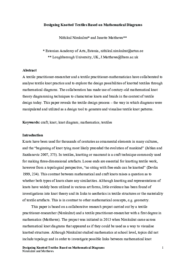 (PDF) Designing knotted textiles based on mathematical diagrams