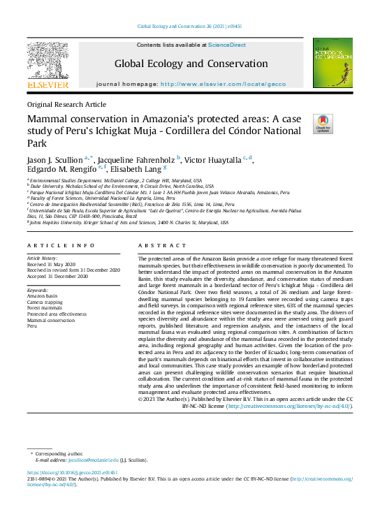 (PDF) Mammal conservation in Amazonia's protected areas: A case study ...