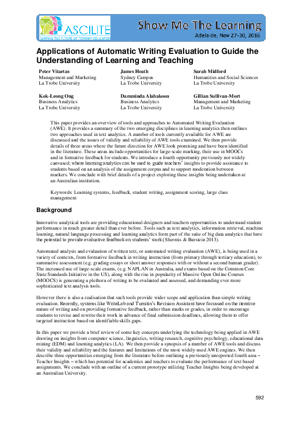 (PDF) Applications of Automatic Writing Evaluation to Guide the ...