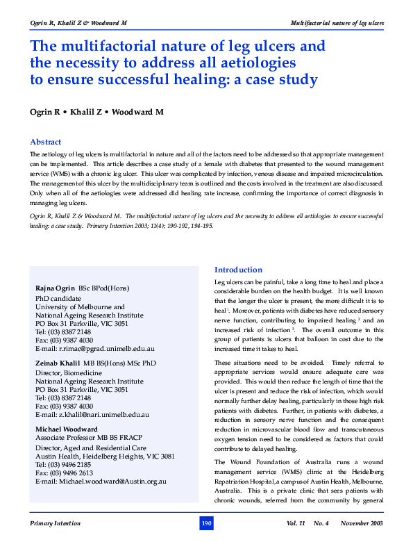 (PDF) The multifactorial nature of leg ulcers and the necessity to ...