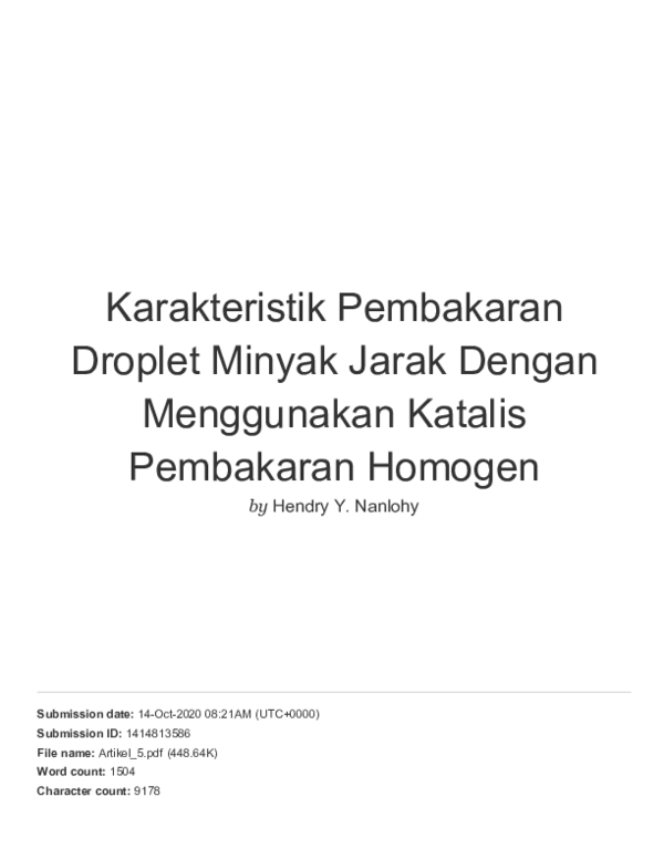 (PDF) Karakteristik Pembakaran Droplet Minyak Jarak Dengan Menggunakan ...