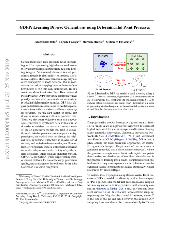 (PDF) GDPP: Learning Diverse Generations Using Determinantal Point Process | Mohamed Elhoseiny ...