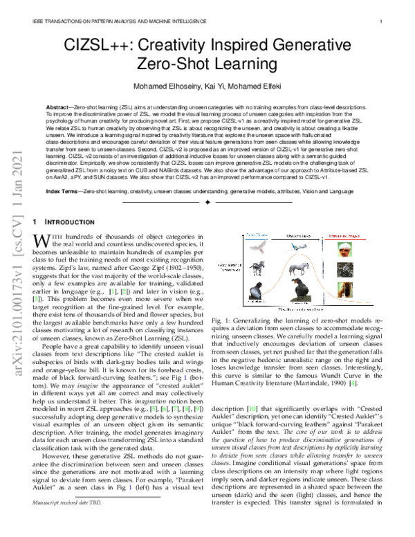 (PDF) CIZSL++: Creativity Inspired Generative Zero-Shot Learning