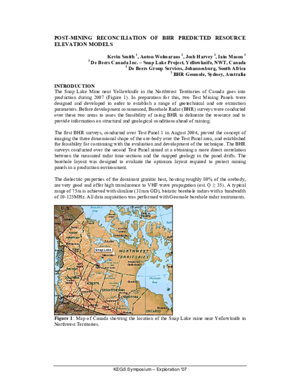 (PDF) Post-Mining Reconciliation of BHR Predicted Resource Elevation Models