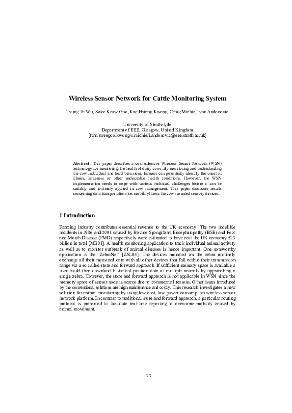 (PDF) Wireless Sensor Network for Cattle Monitoring System