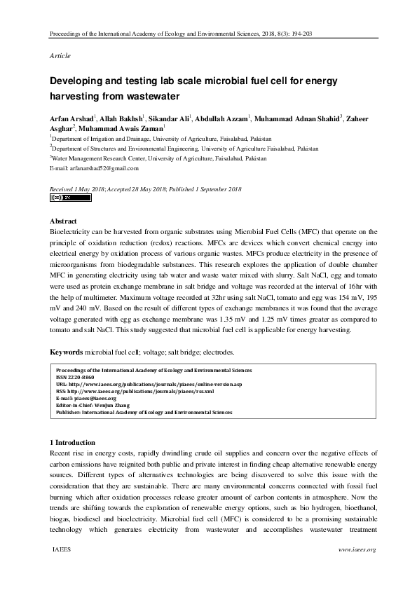 (PDF) Developing and testing lab scale microbial fuel cell for energy ...