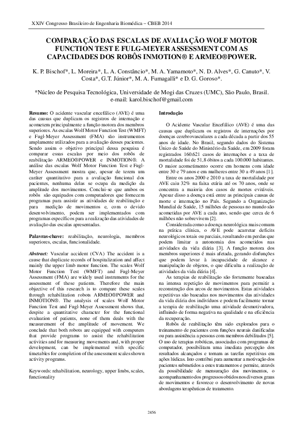 (PDF) Comparação Das Escalas De Avaliação Wolf Motor Function Test e ...