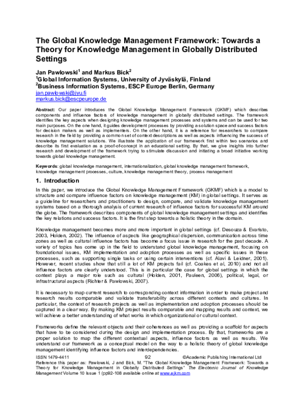 (PDF) The Global Knowledge Management Framework: Towards a Theory for ...