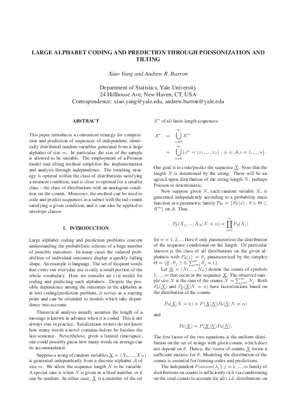 Pdf Large Alphabet Coding And Prediction Through Poissonization And Tilting