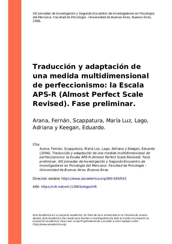 (PDF) Traducción y Adaptación De Una Medida Multidimensional De ...