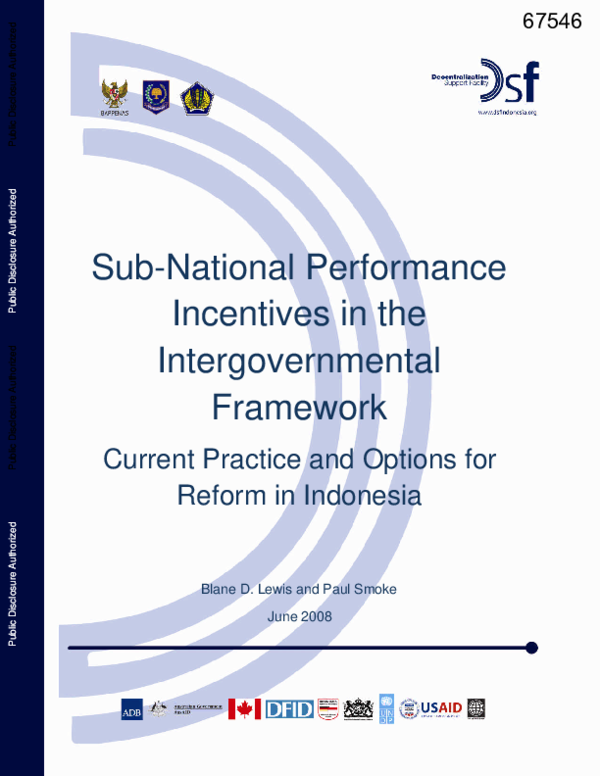 (PDF) Sub-National Performance Incentives in the Intergovernmental Framework
