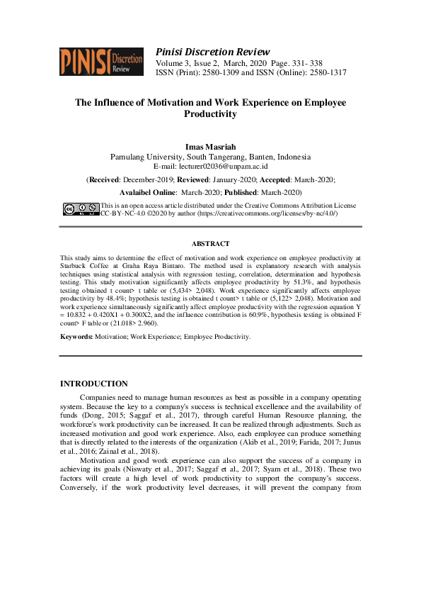 (PDF) The Influence of Motivation and Work Experience on Employee ...