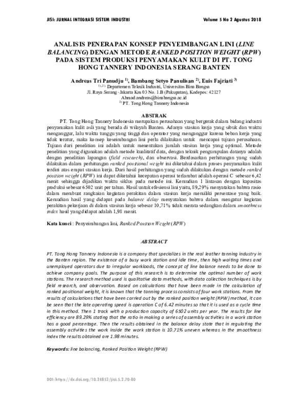 (PDF) Analisis Penerapan Konsep Penyeimbangan Lini (Line Balancing ...