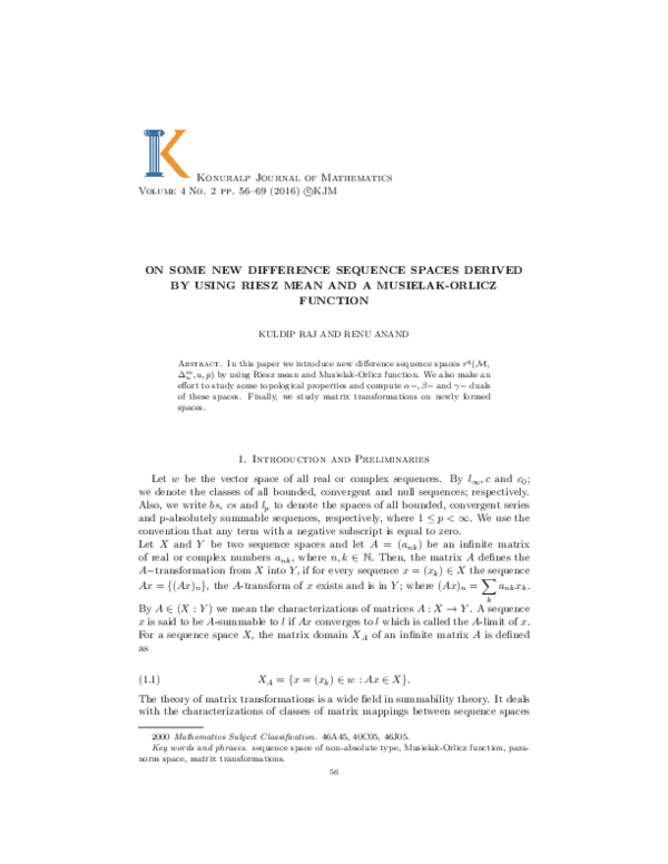 (PDF) On Some New Difference Sequence Spaces Derived by Using Riesz Mean and a Musielak-Orlicz ...