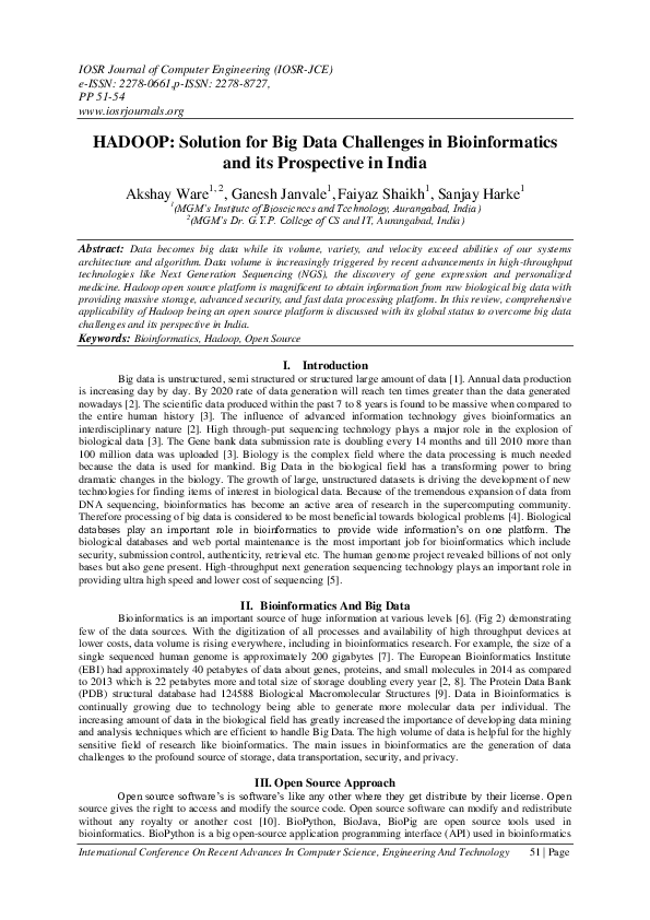 Pdf Hadoop Solution For Big Data Challenges In Bioinformatics And