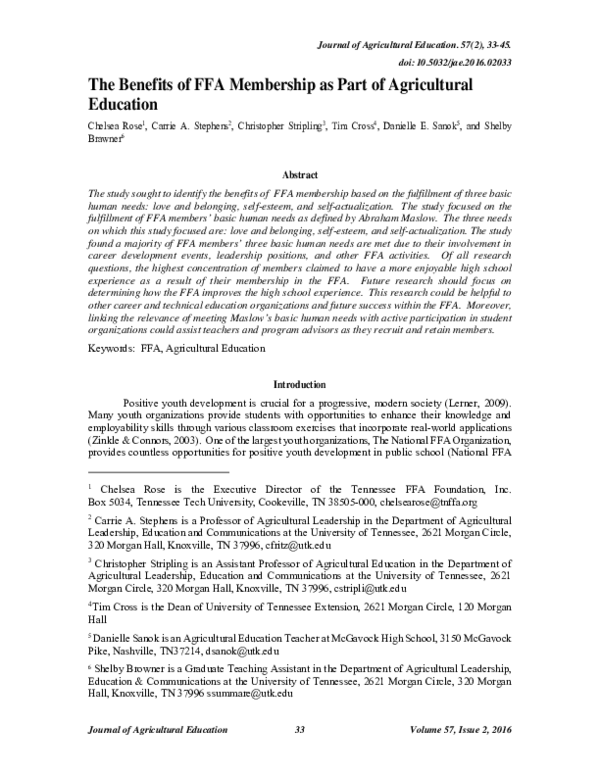 (PDF) The Benefits of FFA Membership as Part of Agricultural Education ...