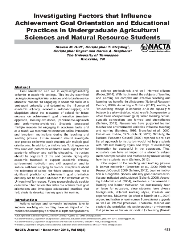 (PDF) Investigating Factors That Influence Achievement Goal Orientation ...