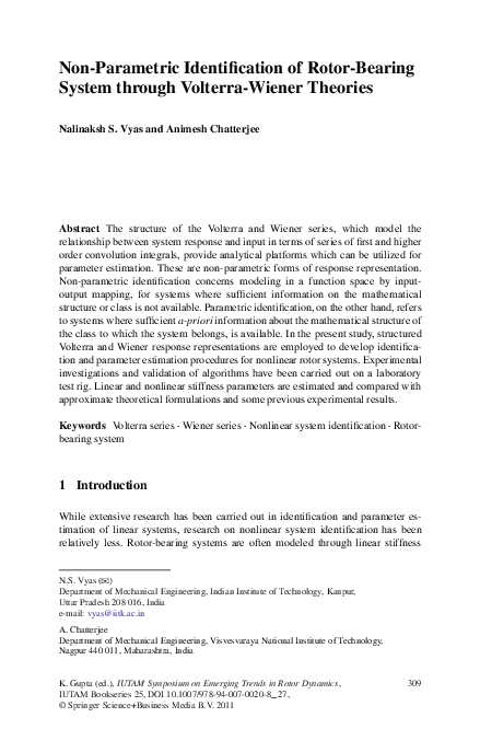 (PDF) Non-Parametric Identification of Rotor-Bearing System through Volterra-Wiener Theories