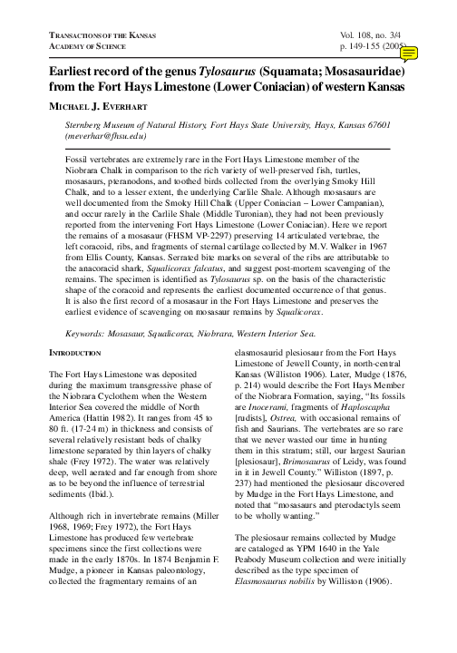 (PDF) Earliest record of the genus Tylosaurus (Squamata; Mosasauridae ...