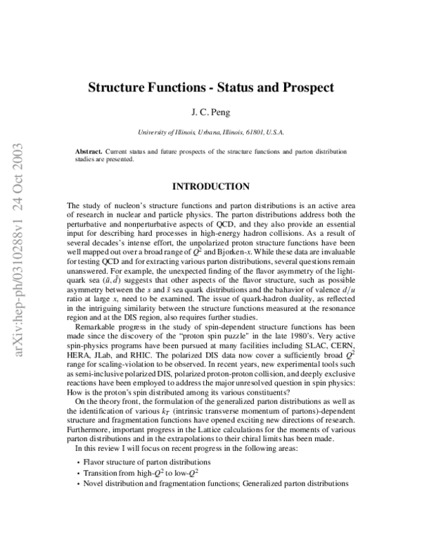 (PDF) Structure Functions Status and Prospect