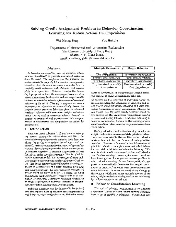 (PDF) Solving Credit Assignment Problem in Behavior Coordination ...