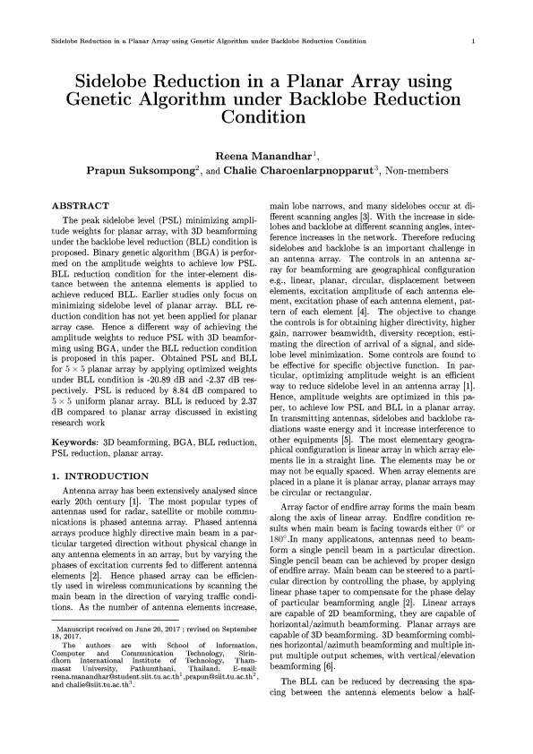 Pdf Sidelobe Reduction In A Planar Array Using Genetic Algorithm Under Backlobe Reduction