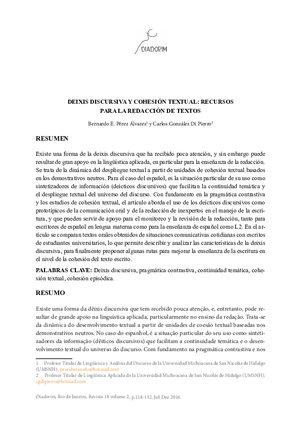 (PDF) Deixis discursiva y cohésion textual: recursos para la redacción ...