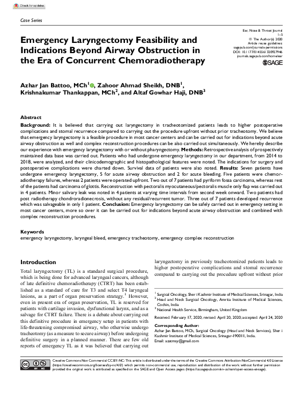 (PDF) Emergency Laryngectomy Feasibility and Indications Beyond Airway ...
