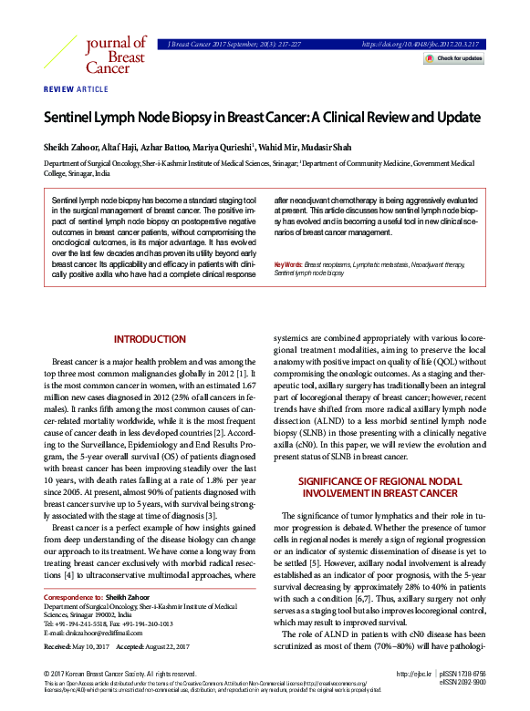 (PDF) Sentinel Lymph Node Biopsy in Breast Cancer: A Clinical Review ...