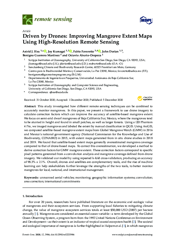 Pdf Driven By Drones Improving Mangrove Extent Maps Using High Resolution Remote Sensing