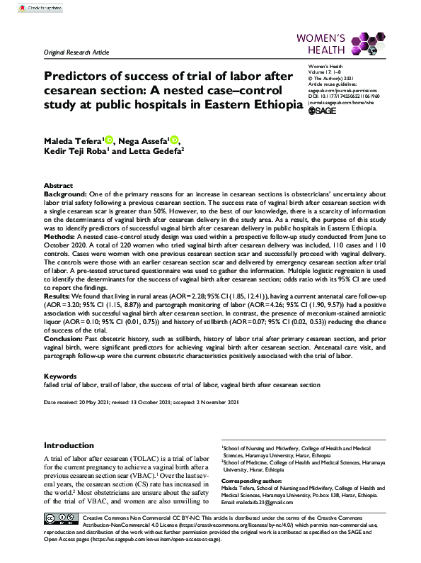 (PDF) Predictors of success of trial of labor after cesarean section: A ...