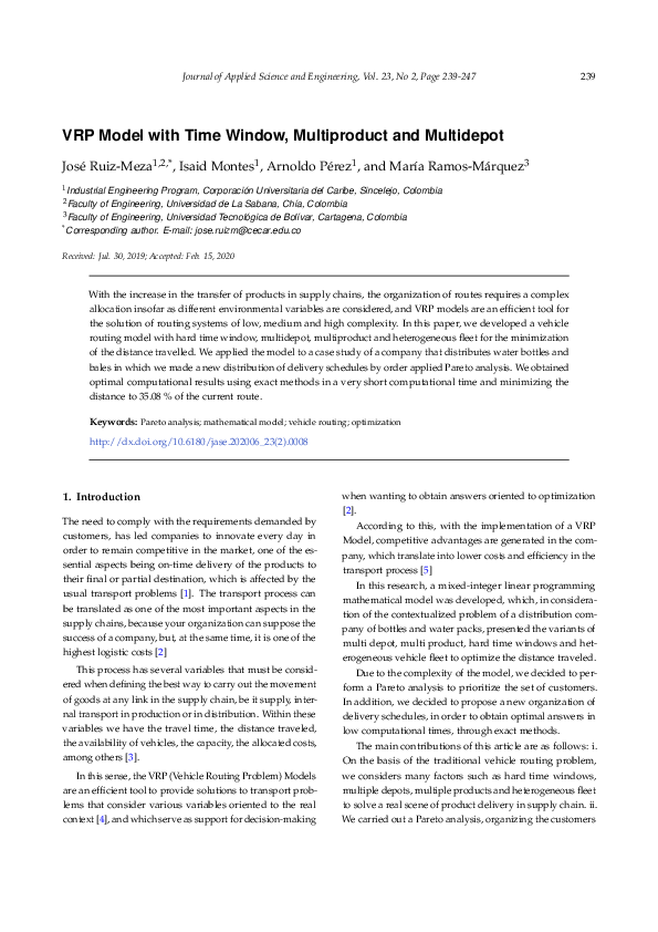 (PDF) VRP model with time window, multiproduct and multidepot