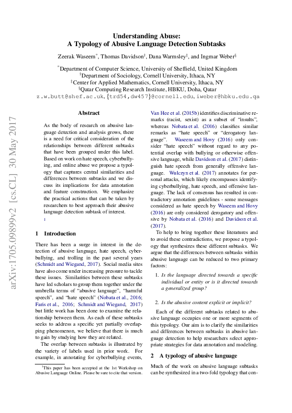 (PDF) Understanding Abuse: A Typology of Abusive Language Detection ...