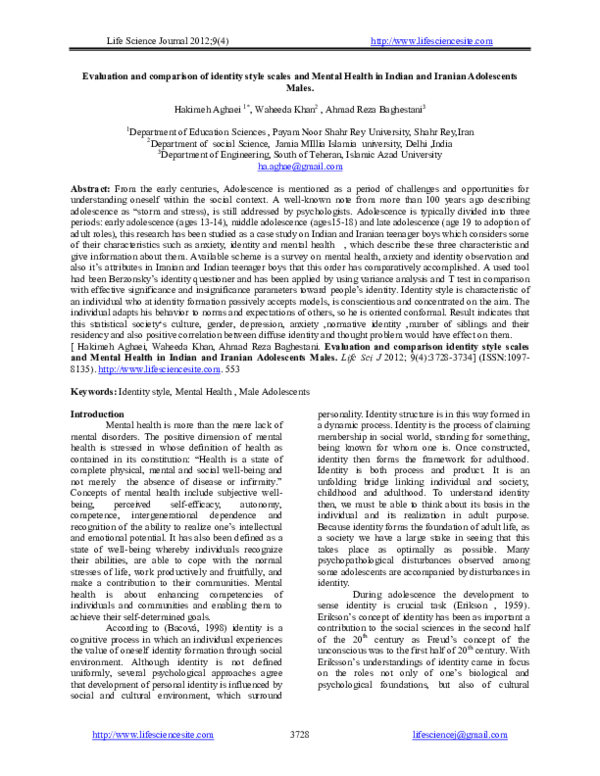 (PDF) Evaluation and Comparison of Identity Style Scales and Mental ...