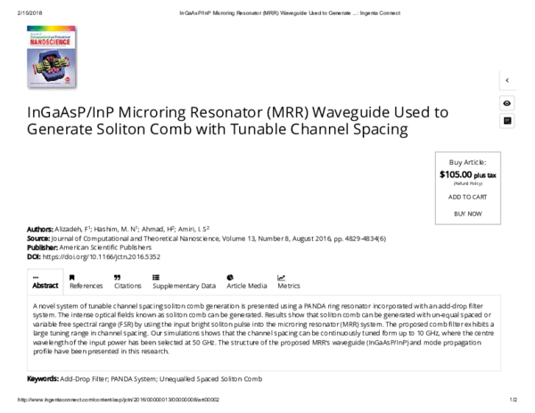 (PDF) InGaAsP/InP Microring Resonator (MRR) Waveguide Used to Generate Soliton Comb with Tunable ...