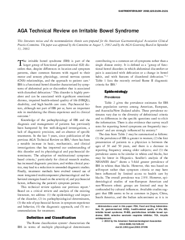 (PDF) AGA technical review on irritable bowel syndrome