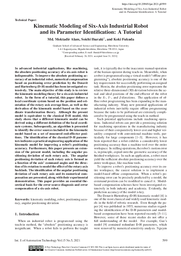 Pdf Kinematic Modeling Of Six Axis Industrial Robot And Its Parameter