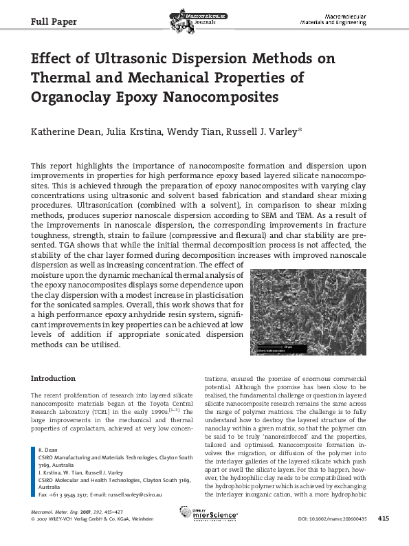 (PDF) Effect of ultrasonic dispersion methods on thermal and mechanical ...